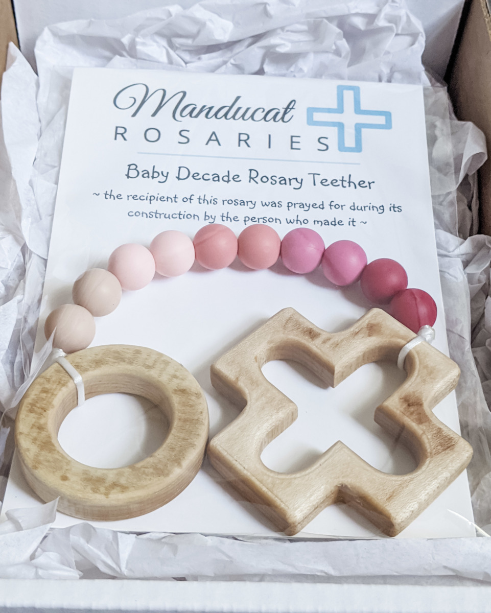 Baptism Gift for Baby Girl - Pink Ombre Teething Rosary Strand | Peter ...