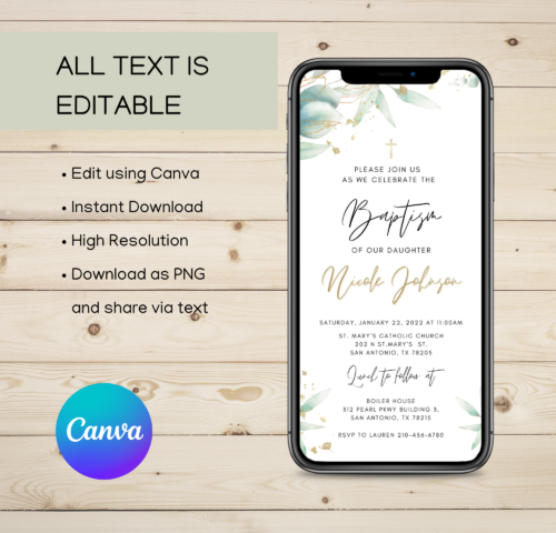 Digital Baptism Invitation Digital Confirmation Invitation Template ...
