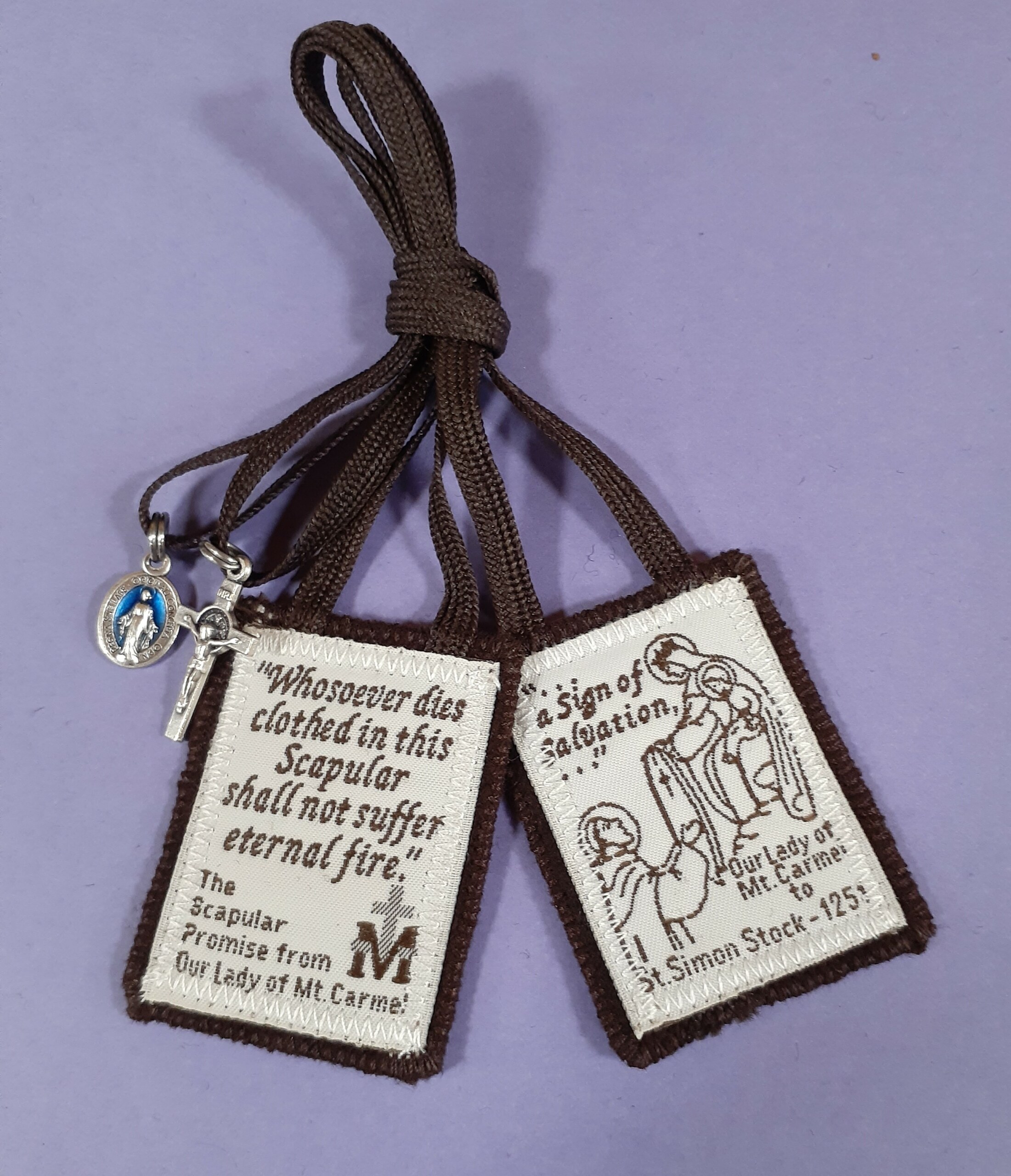 Traditional 2 layers100% Brown Wool Catholic Scapular All edges sewn to ...
