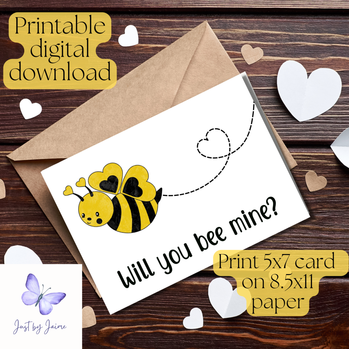 Printable bee Valentine’s Day card-instant download-5x7inch-blank ...
