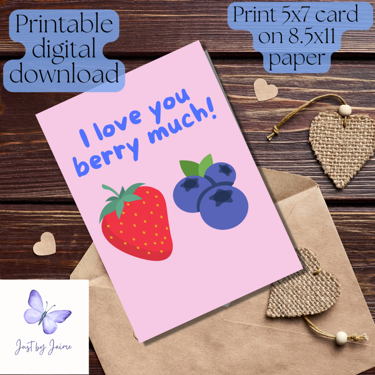 Printable berry Valentine’s Day card-instant download-5x7inch-blank ...
