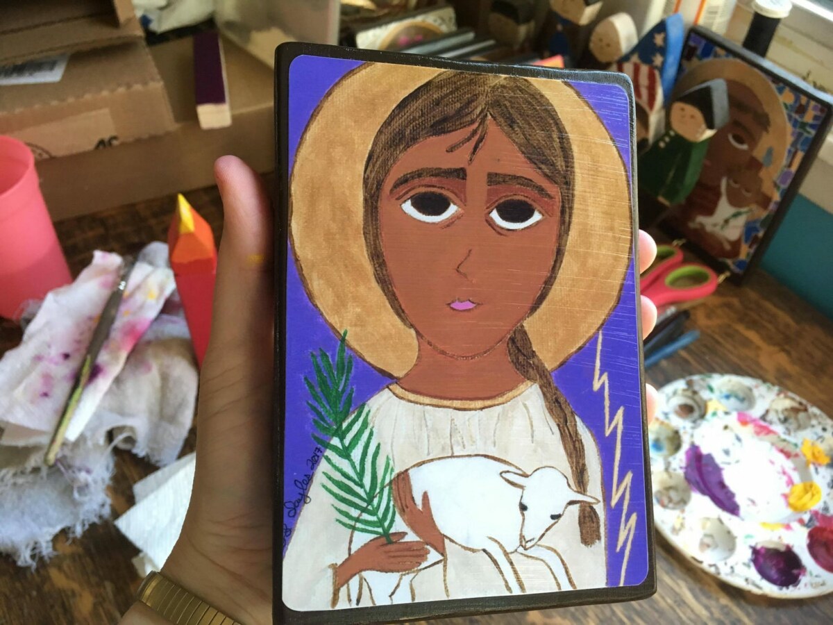 4 X 6 Saint Agnes Byzantine Folk style icon on wood | Peter’s Square