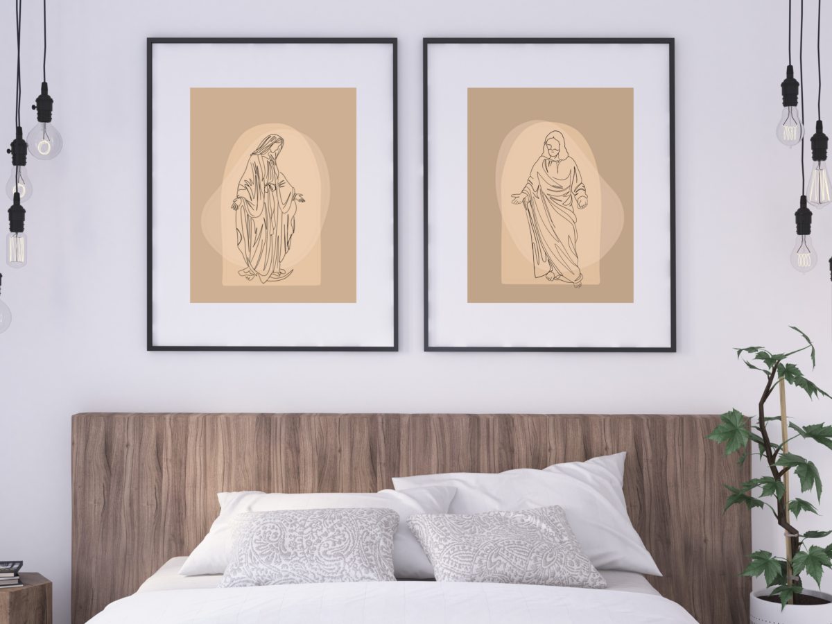 Mary Line Art neutral Tone, Contemporary Catholic Decor, Minimal Wall ...