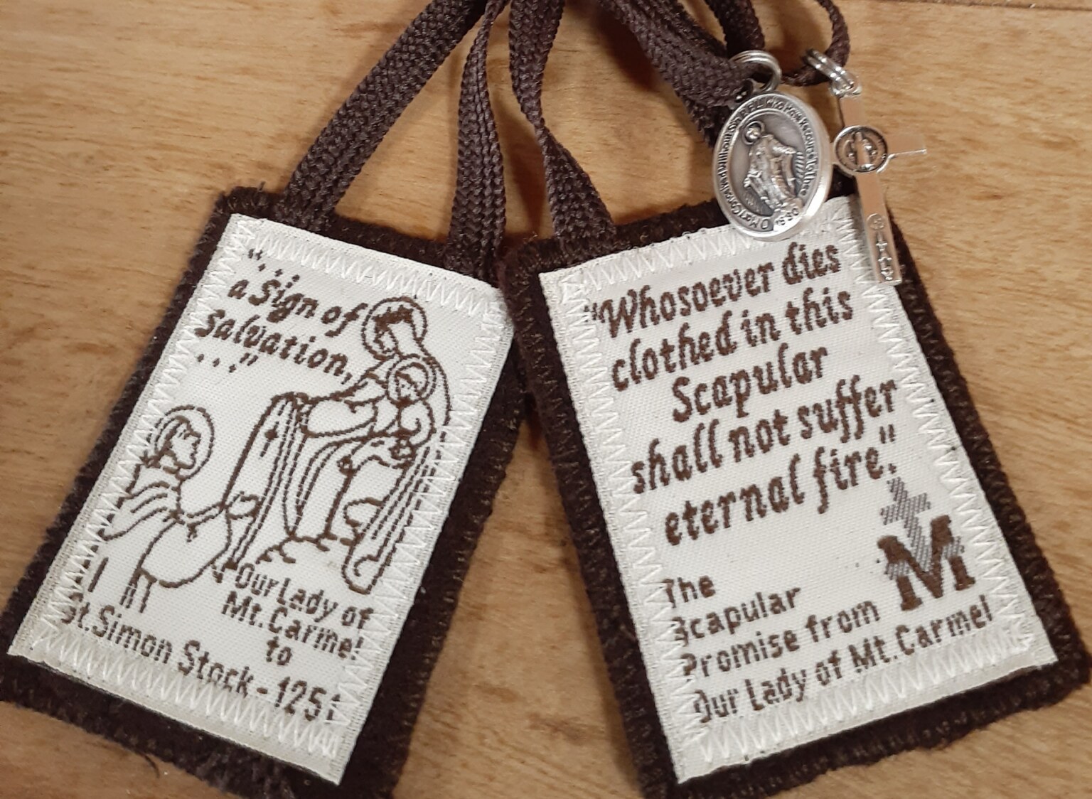 5 (Five) Traditional 100% Brown Wool Catholic Scapular All edges sewn ...