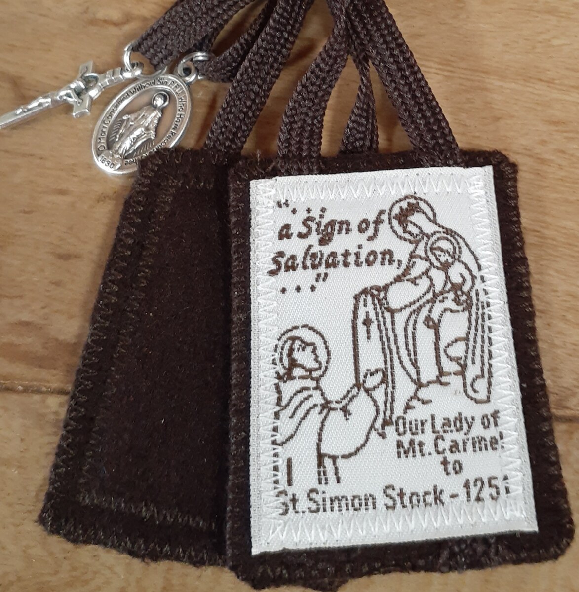 5 (Five) Traditional 100% Brown Wool Catholic Scapular All edges sewn ...
